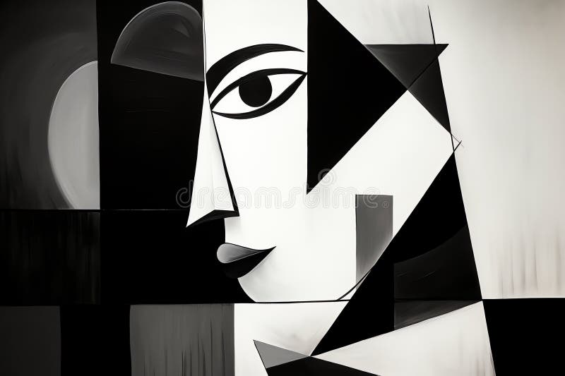 Black and White Cubism Painting, AI Generated Stock Illustration ...