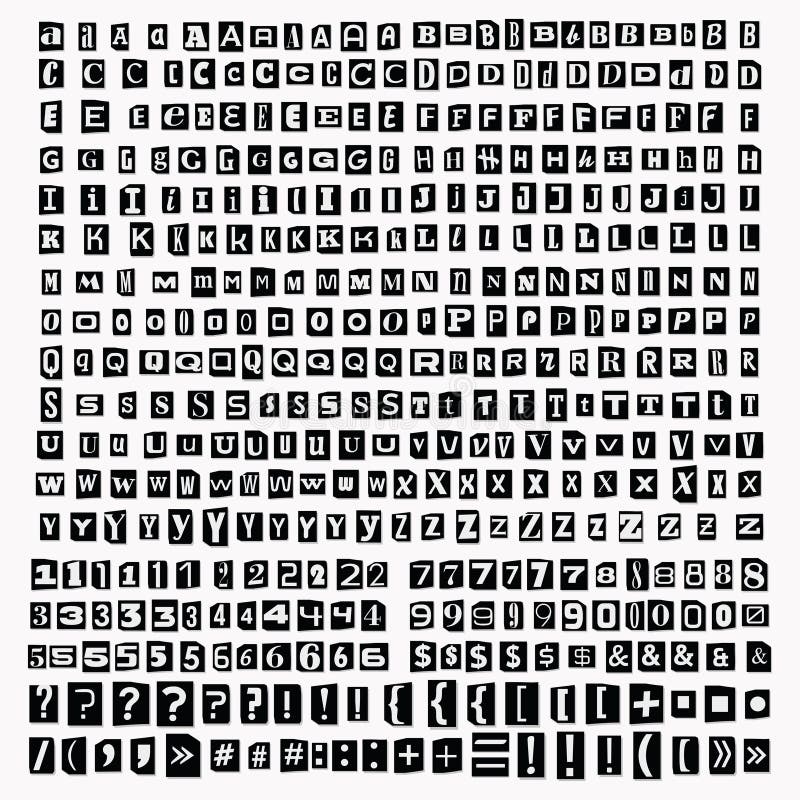 Black and White Cut Out Ransom Letters Collage Vector Alphabet ...
