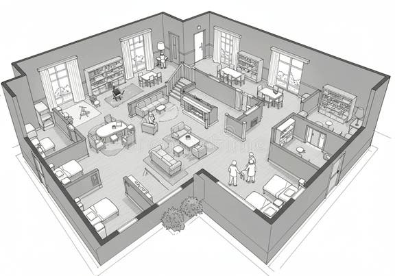 A Black and White 3D Floor Plan Features a Spacious, Open Layout with ...