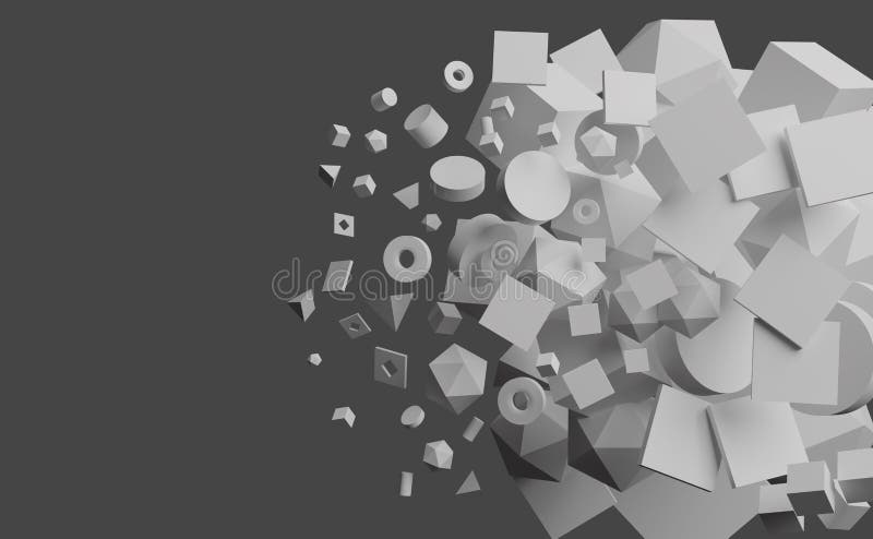 Black and White 3D Illustration of Abstract Geometric Shapes Stock ...