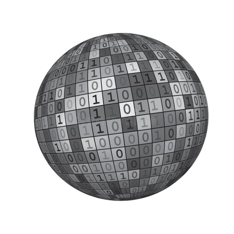 Black and White 3D Render Digital Binary Code Earth Globe Vector ...