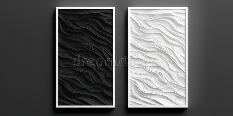 Black and White 3D Wave Design Canvases for Wall Decor. Wavy Texture ...