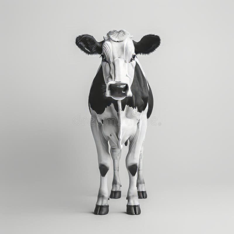 Black and White Dairy Cow Standing Upright in a Minimalist Studio ...