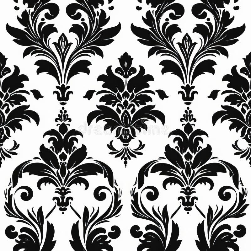 Black and White Damask Design: Rococo-inspired Illustration with ...