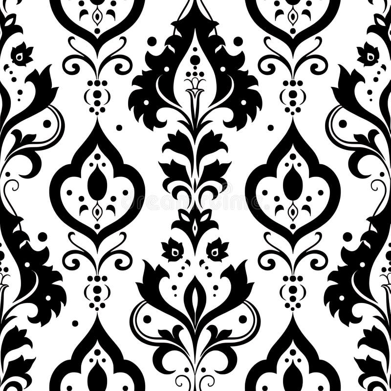 Black and White Damask Pattern Stock Illustration - Illustration of ...