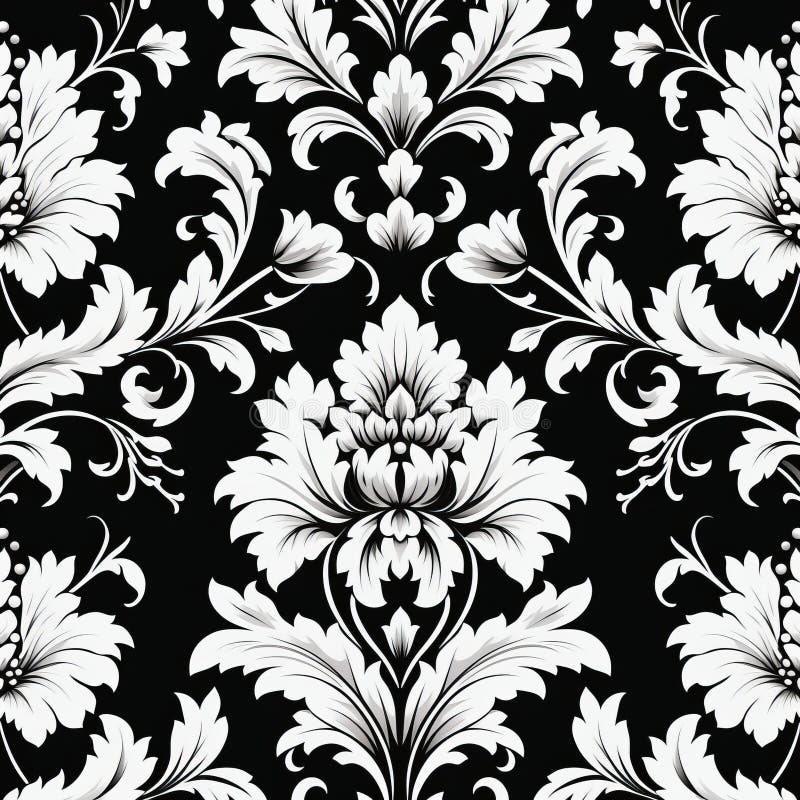 Black and White Damask Pattern: Digitally Enhanced Design with Detailed ...