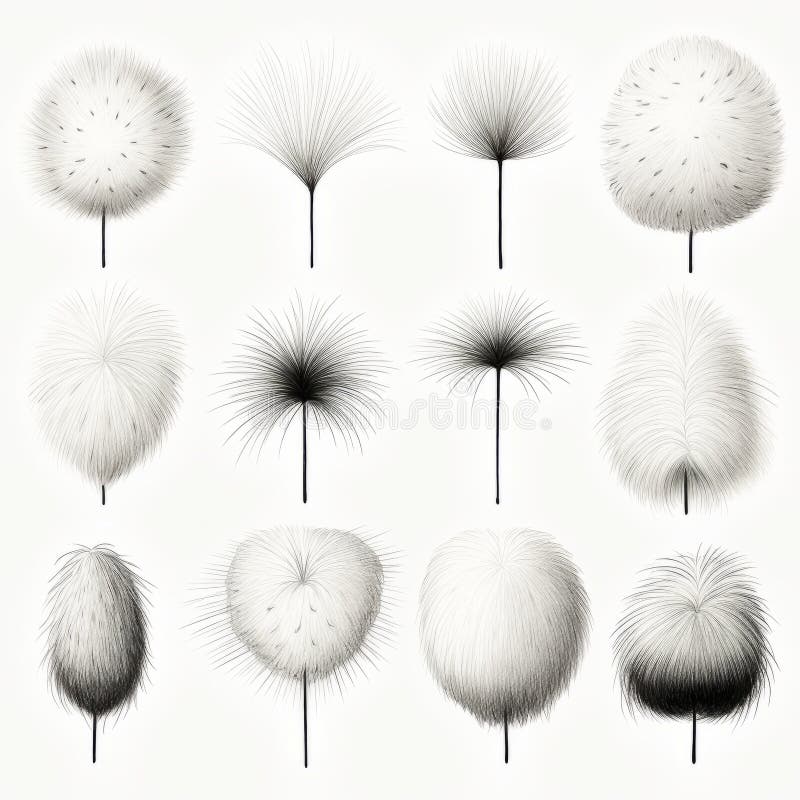 Minimalist Line Drawing of Fluff Set on White Background Stock ...
