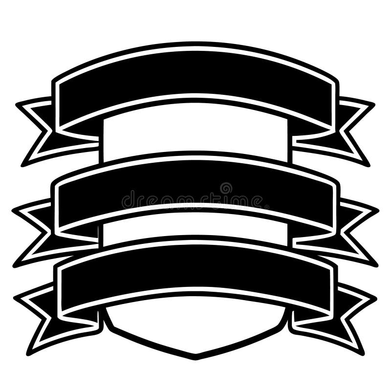 Black and White Decorative Banner Design with Shield Shape and Three ...