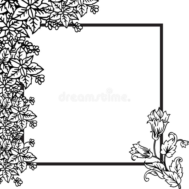 Black and White, Decorative Frame, with Crowd of Flower Frame. Vector ...