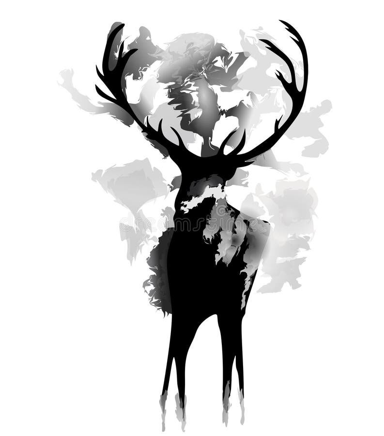 Black and white deer drawn stock vector. Illustration of animal - 176829561