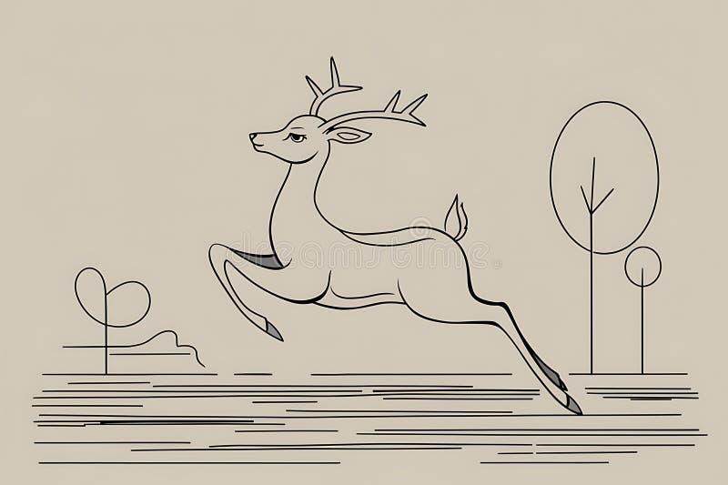 Black and White Deer Leaping through Forest Stock Illustration ...