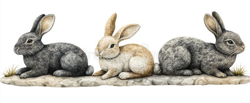 A Black and White Depiction of a Rabbit Created with an Ink Brush Stock ...
