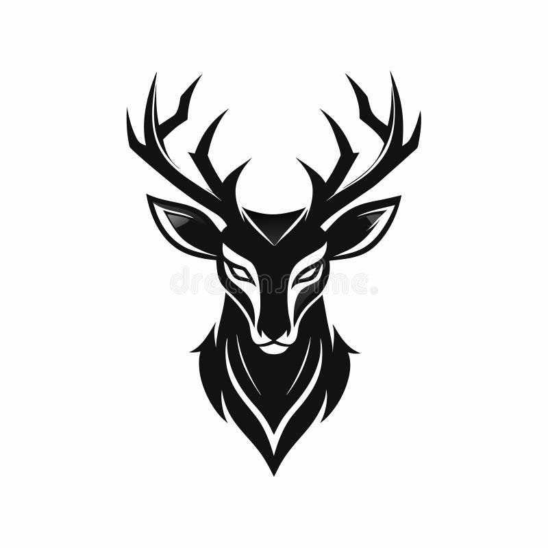 A Black and White Design Featuring a Stylized Deer Head with Large ...