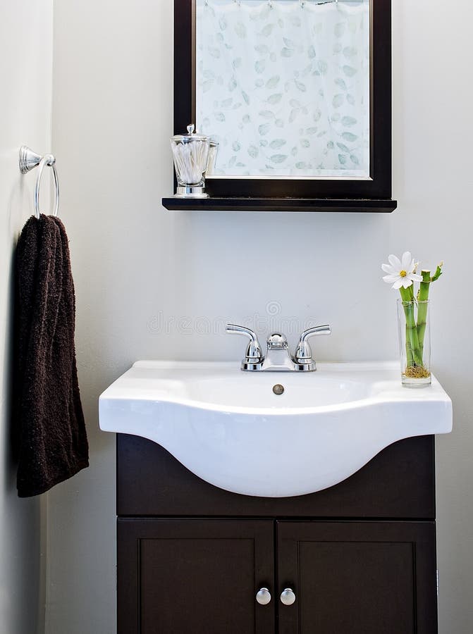 Black and White Designer Bathroom with Mirror and Stock Photo - Image ...