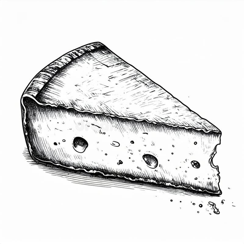 Black and White Detailed Drawing of a Cheese Slice Stock Illustration ...