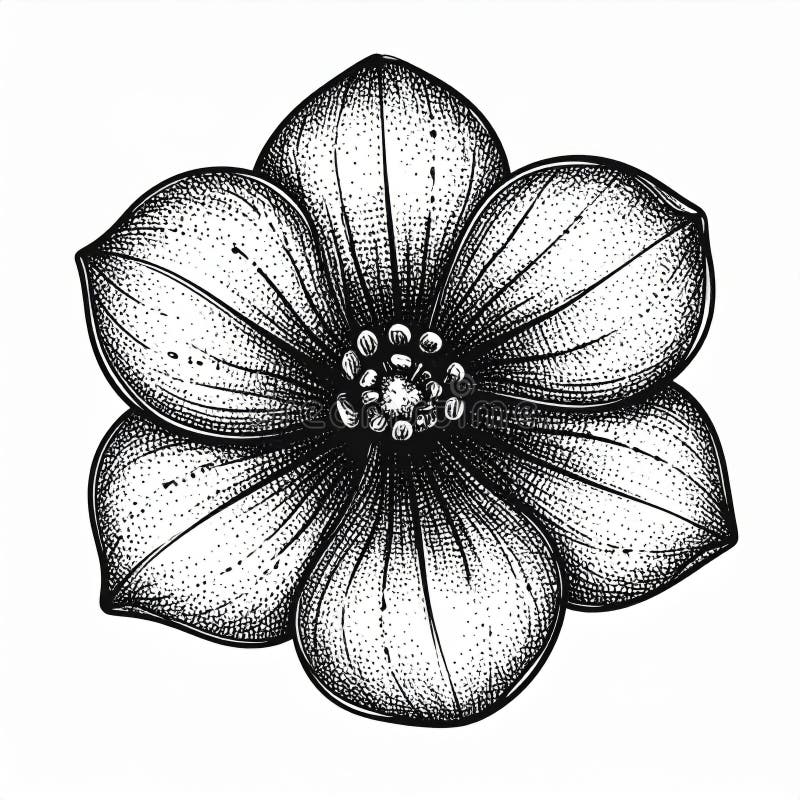 Black and White Detailed Flower Illustration Stock Illustration ...