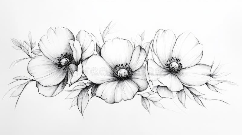Black and White Detailed Flower Line Art Illustration Stock ...