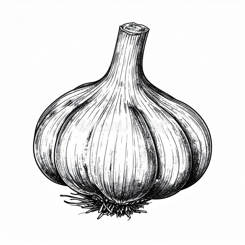 Black and White Detailed Garlic Bulb Illustration Stock Illustration ...