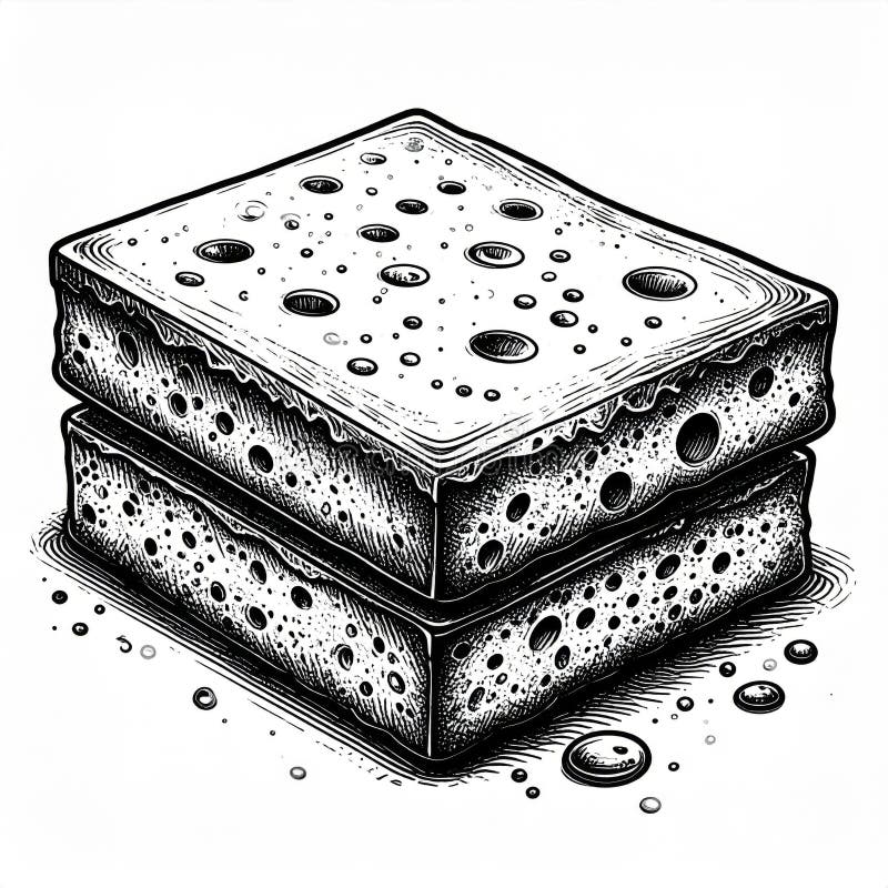 Black and White Detailed Illustration of Two Sponges Stock Illustration ...