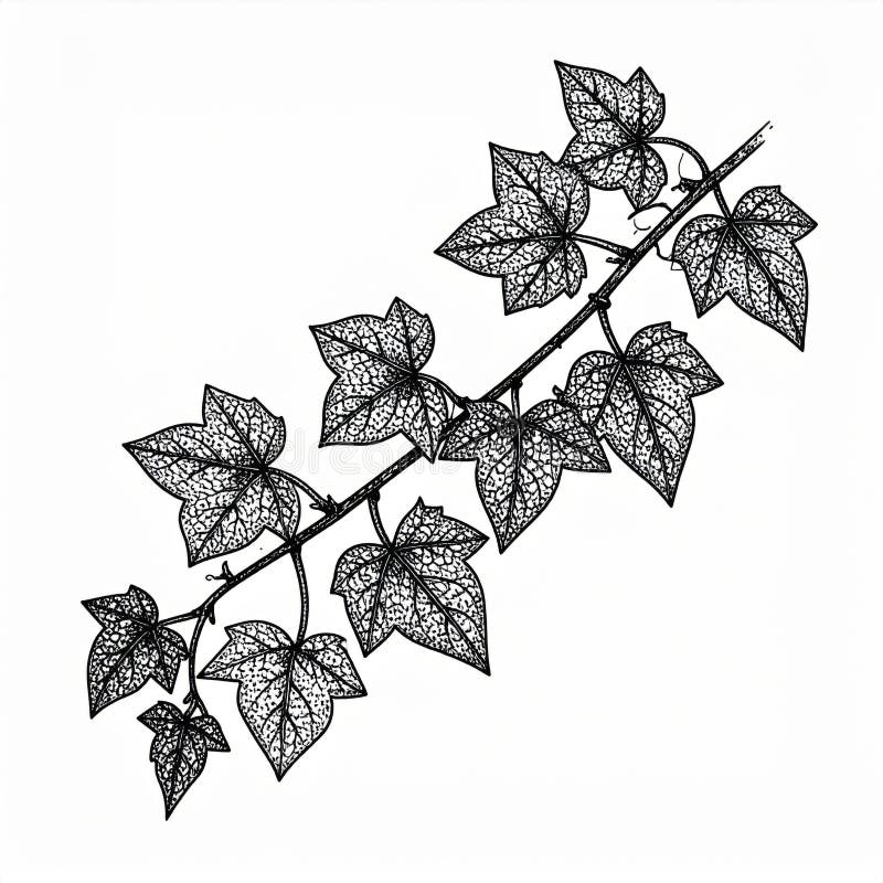 Black and White Detailed Ivy Branch Illustration Stock Illustration ...