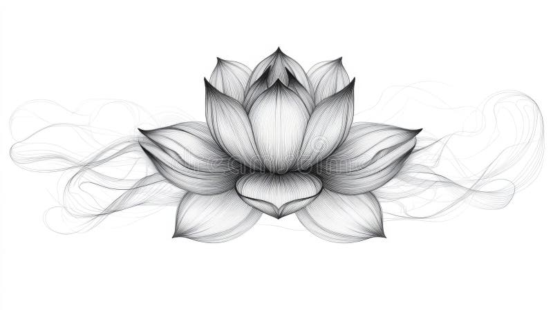 Black and White Detailed Lotus Flower Drawing Stock Illustration ...