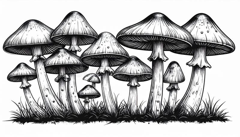 Black and White Detailed Mushroom Illustration Stock Illustration ...