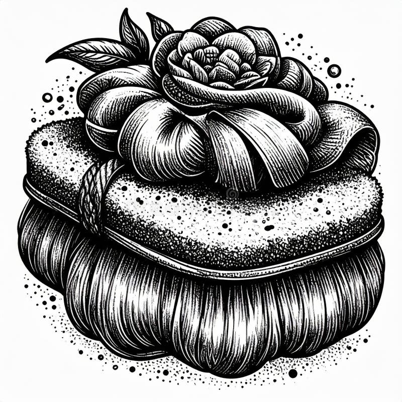 Black and White Detailed Rose Gift Illustration Stock Illustration ...