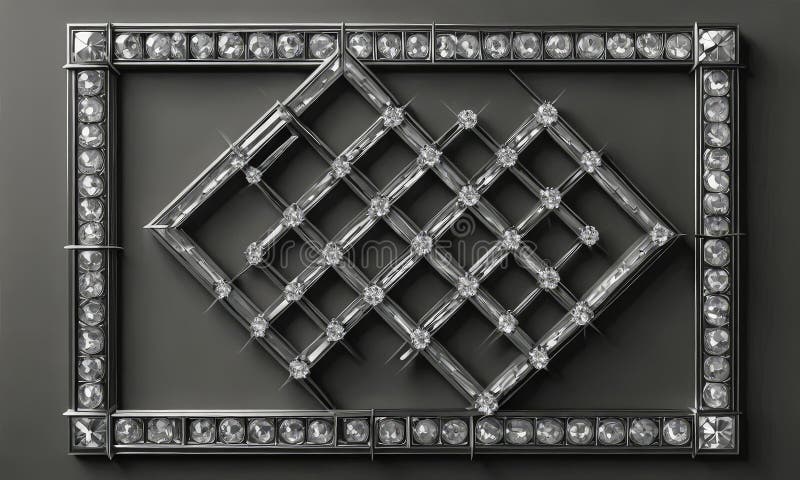 Black and White Diamond-encrusted Metal Frame with Geometric Pattern ...