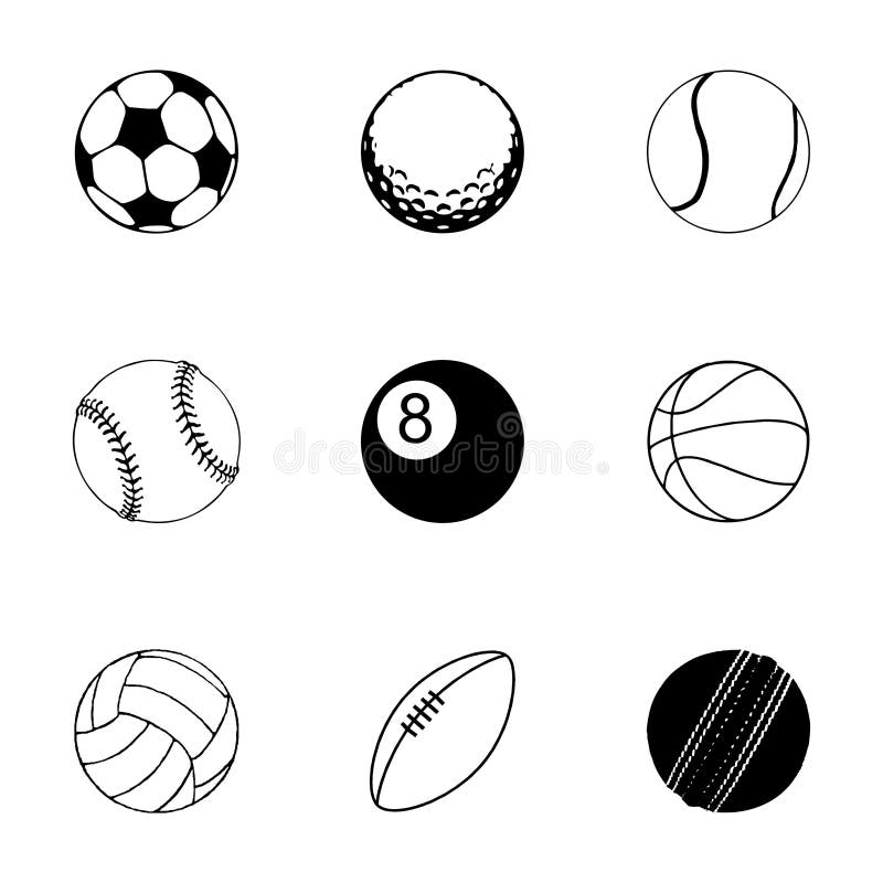 Black and White Different Balls Vector Icons Set Stock Vector ...