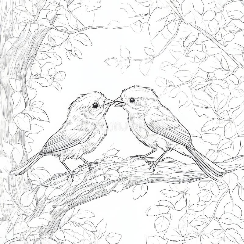 A Black and White Digital Artwork of a Bird Alongside Its Offspring ...