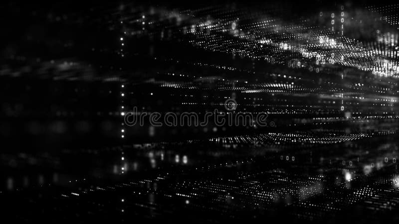Black And White Digital Cyberspace With Particles And Digital Data ...