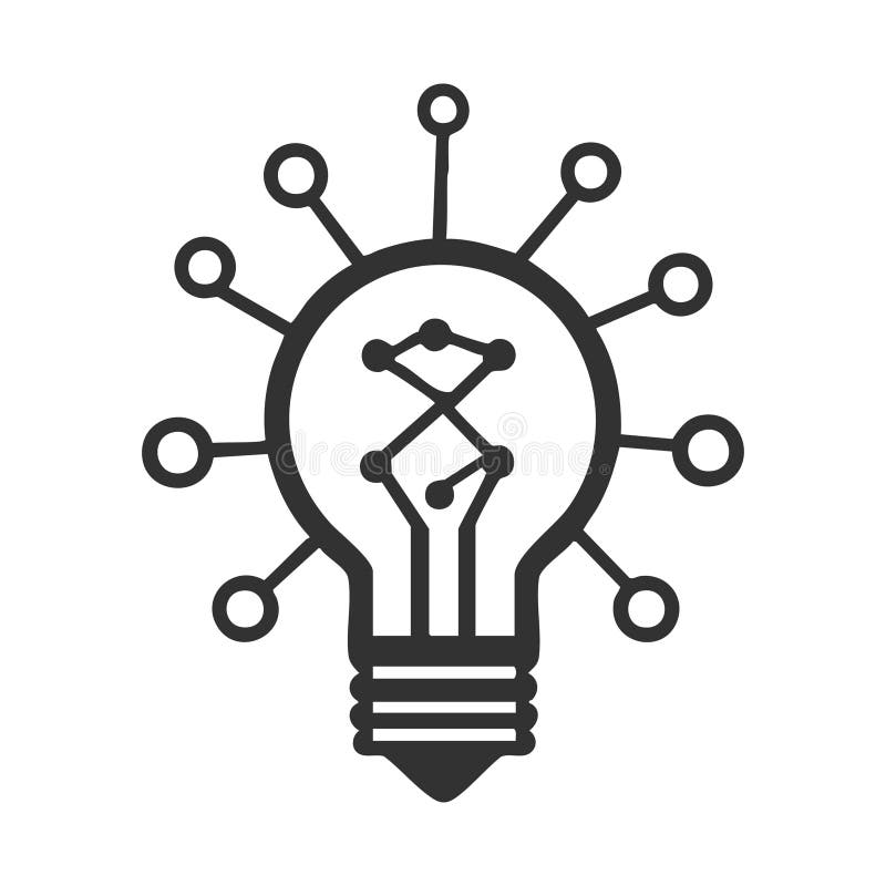 Black and White Digital Lightbulb Icon with Circuit Network Design ...