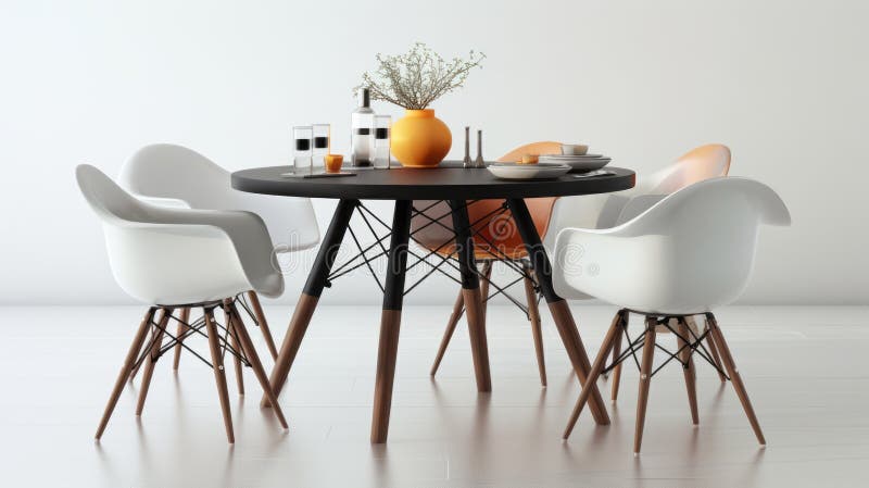 Black and White Dining Table with Multiple Chairs - Realistic Still ...