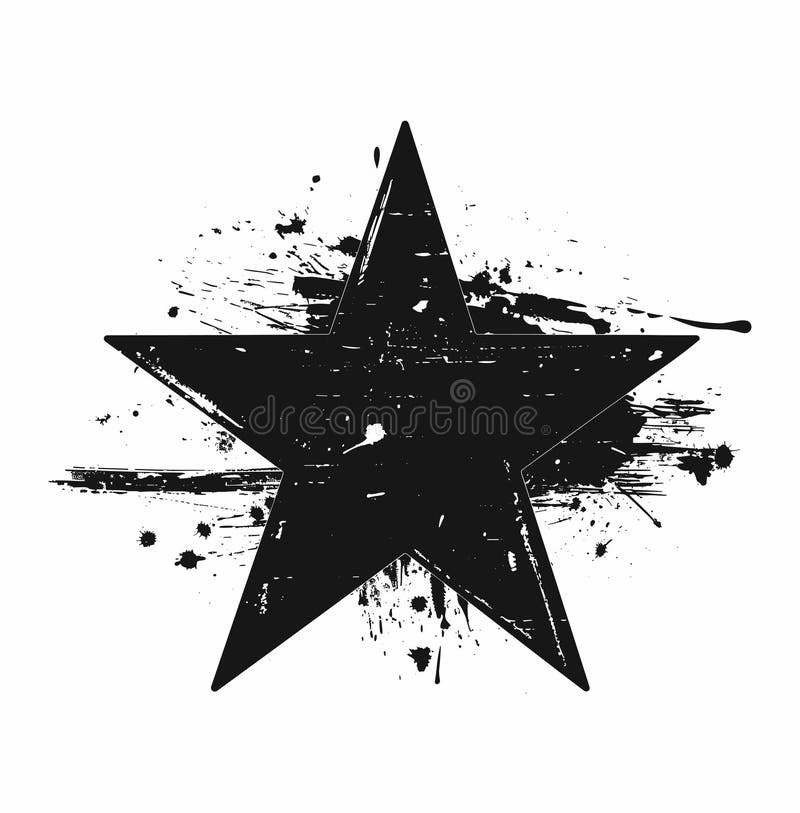Black and White Distressed and Disintegrating Five-pointed Star with a ...