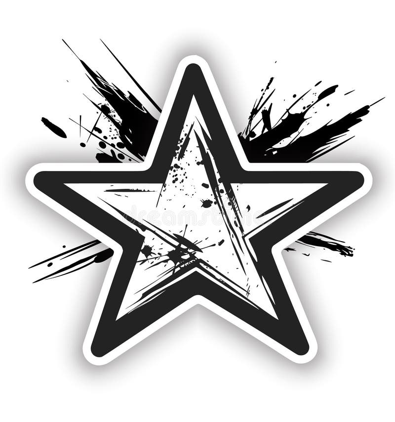 Black and White Distressed and Disintegrating Five-pointed Star with a ...