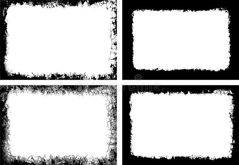 Black and White Distressed Grunge Frames Bundle, Featuring Four Unique ...