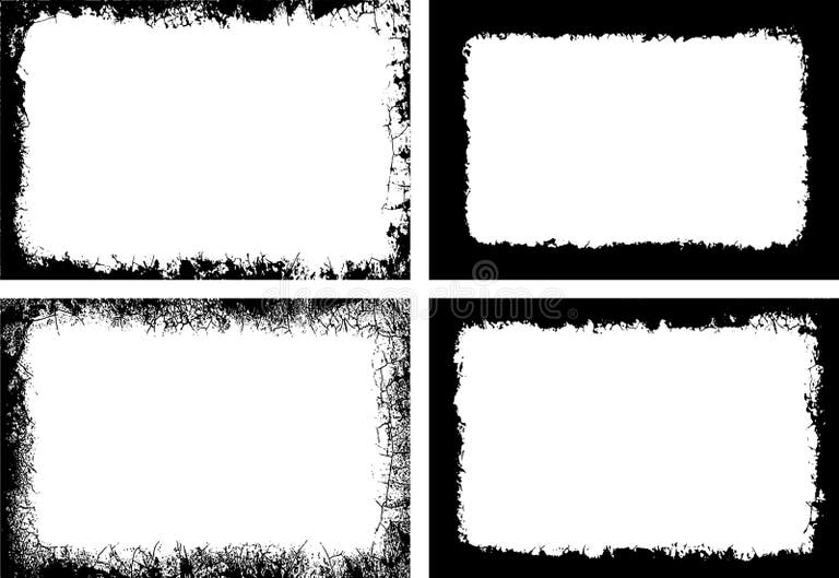 Black and White Distressed Grunge Frames Bundle, Featuring Four Unique ...