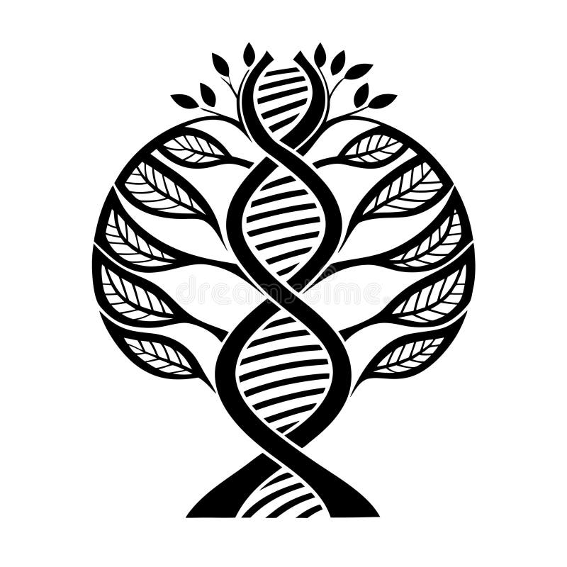 DNA Tree: Genetic Code and Life, Biological Symbol, Black and White ...