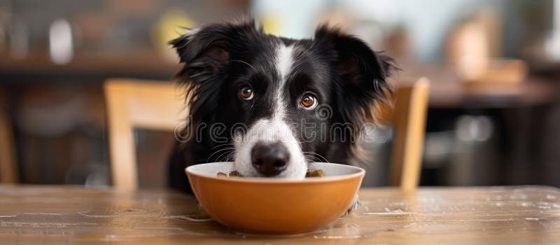 Black and White Dog Eating from Bowl Stock Image - Image of dish ...