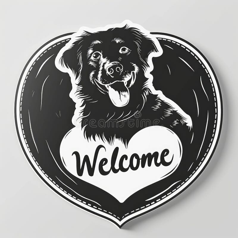 A Black and White Dog with a Welcome Sign Stock Illustration ...