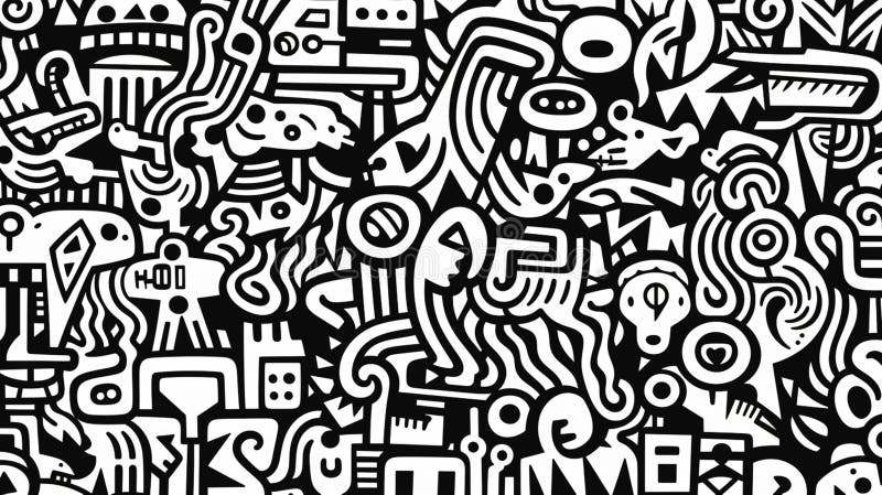 Black and White Doodle Art Background Stock Illustration - Illustration ...