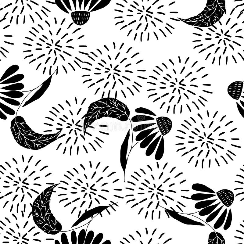 Hand Drawn Botanical Repeat Pattern. Stock Vector - Illustration of ...