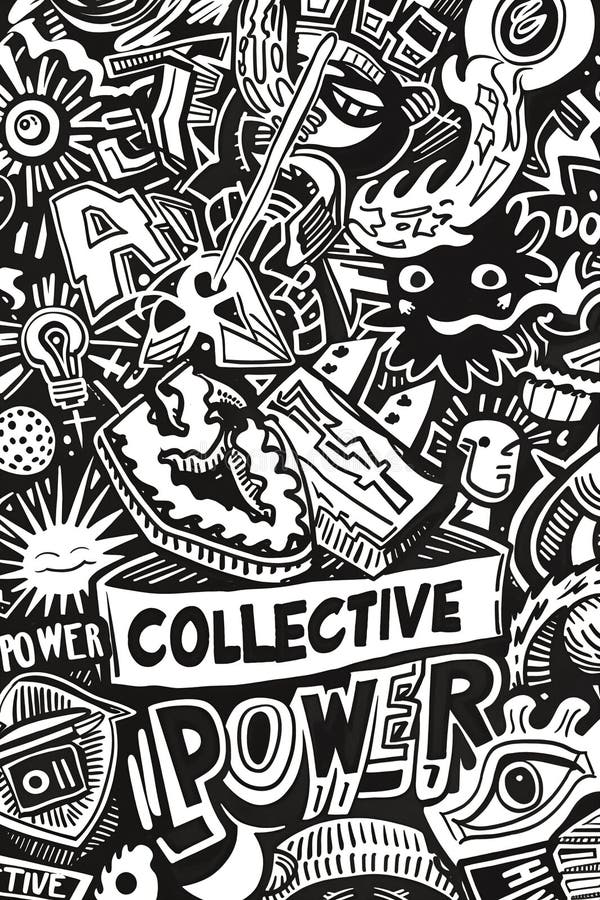 Black and White Doodle Illustration Emphasizing Collective Power ...