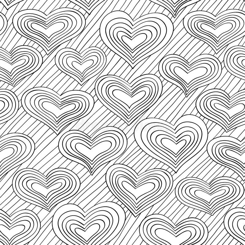 Black and White Doodle Pattern with Hearts Stock Vector - Illustration ...