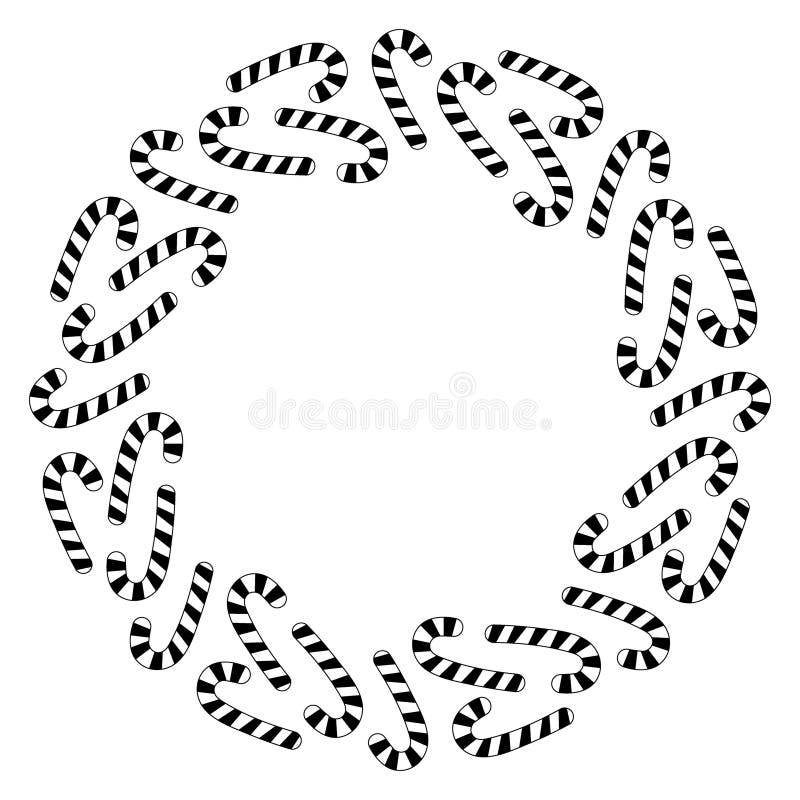 Black and White Doodle Striped Candy Cane Circle Frame Border with Copy ...