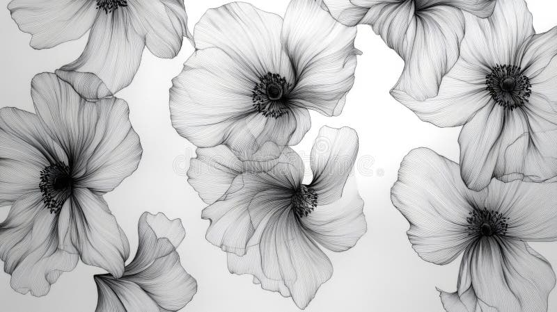 Black and White Dotted Flower Line Art Pattern Stock Illustration ...