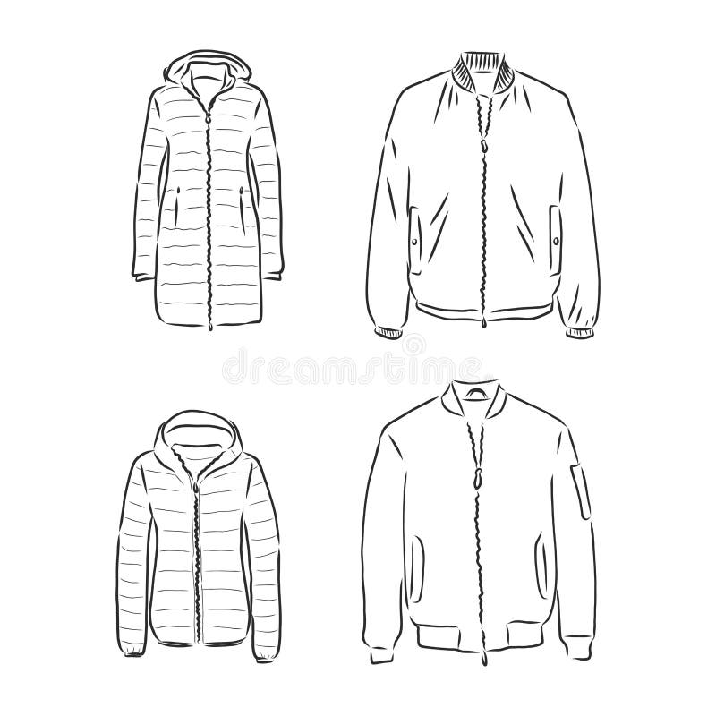 Black White Down Jacket Winter Jacket Vector Sketch Illustration Stock