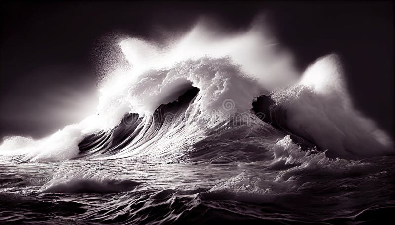 Black and White Dramatic Water Wallpaper. Epic Waves Stock Illustration ...
