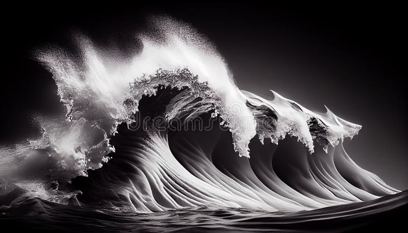 Black and White Dramatic Water Wallpaper. Epic Waves Stock Illustration ...
