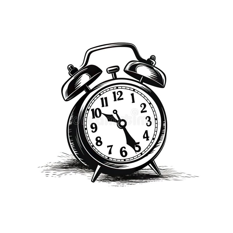 A Black and White Drawing of an Alarm Clock. Generative AI Image. Stock ...